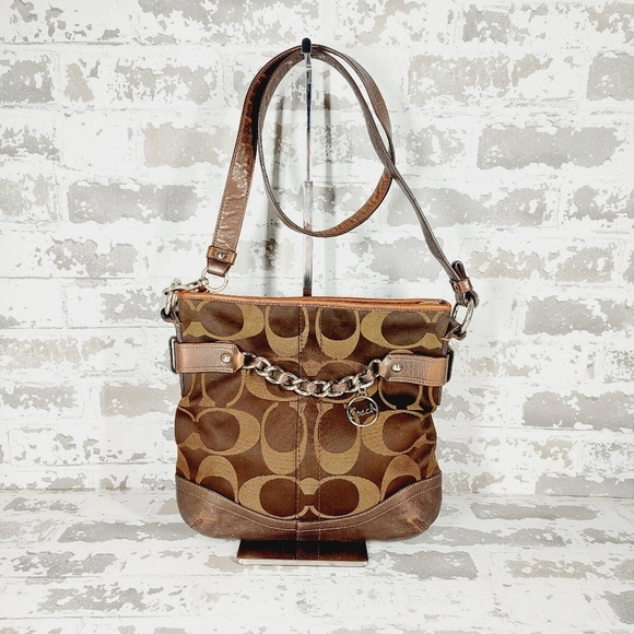 Coach | Bags | Coach Chocolate Brown Signature Handbag Chain Detail ...